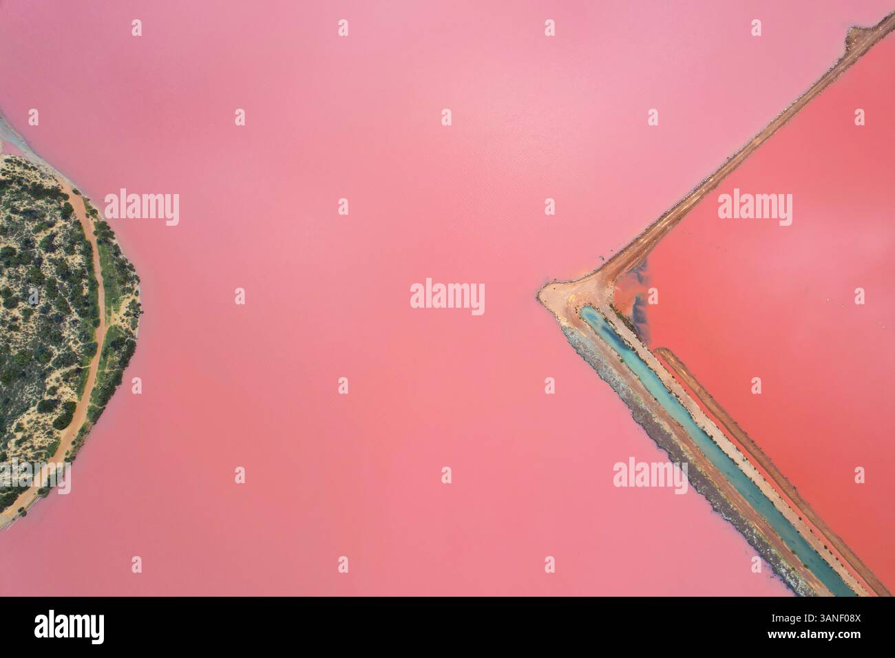 Aerial view of hutt lagoon pink lake with vibrant colors and unique ...