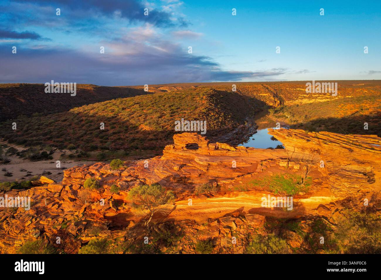 Aerial view of breathtaking rock formations and the winding Murchison ...
