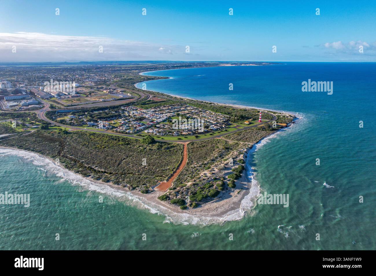 Aerial view of Point Moore Lighthouse and beautiful coastline with ...