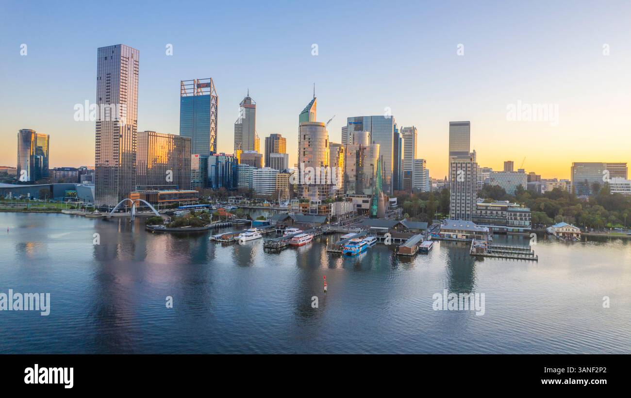 Aerial view of elizabeth quay and elizabeth quay bridge over the swan ...