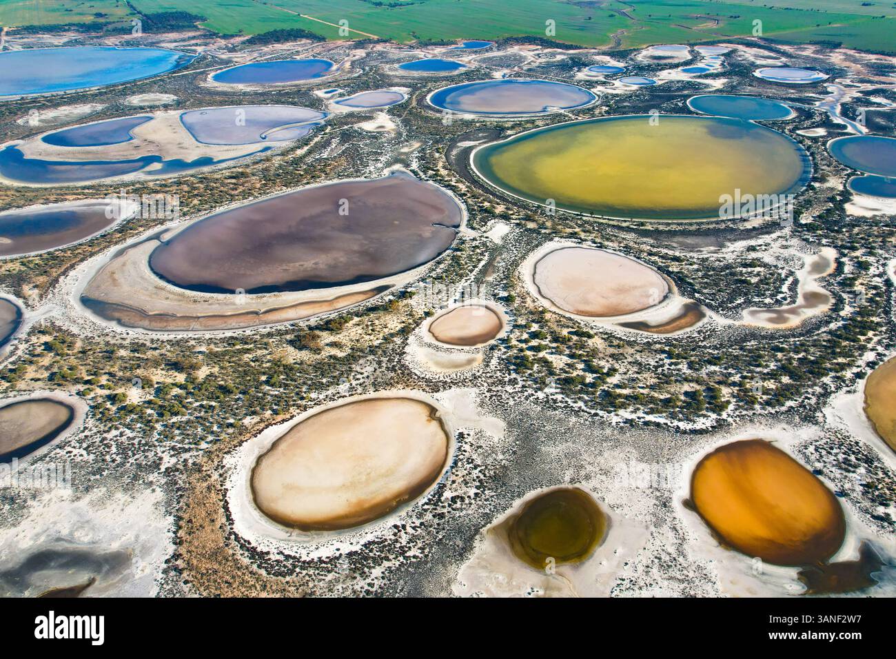 Aerial view of abstract salt lakes with unique patterns in Damboring ...
