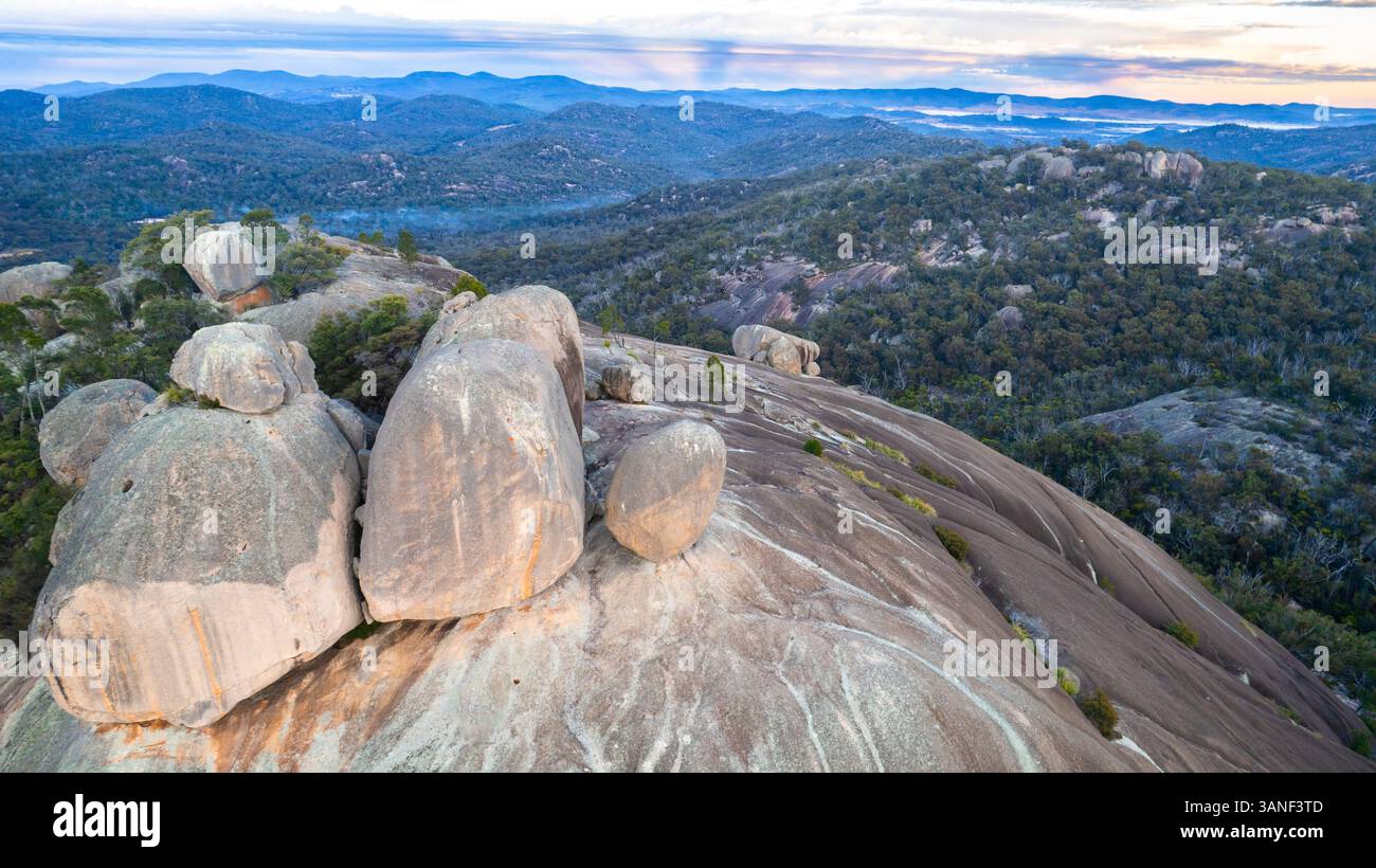 Aerial view of rocky mountains and boulders in Girraween National Park ...