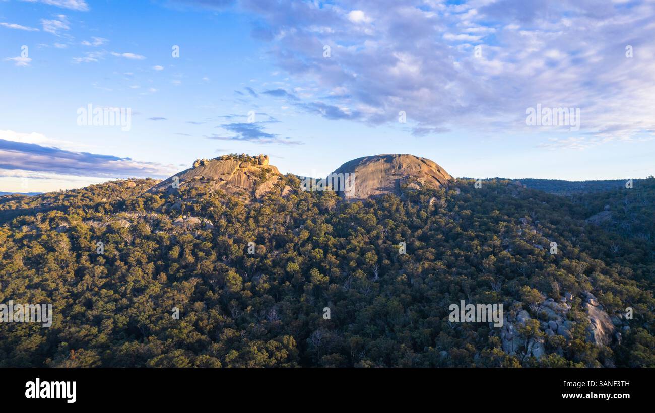 Aerial view of Girraween National Park with Granite Belt mountains and ...