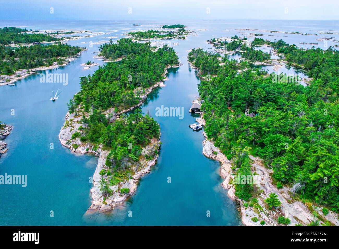 Aerial view of Fairwood Island in Georgian Bay, Parry Sound, Ontario ...