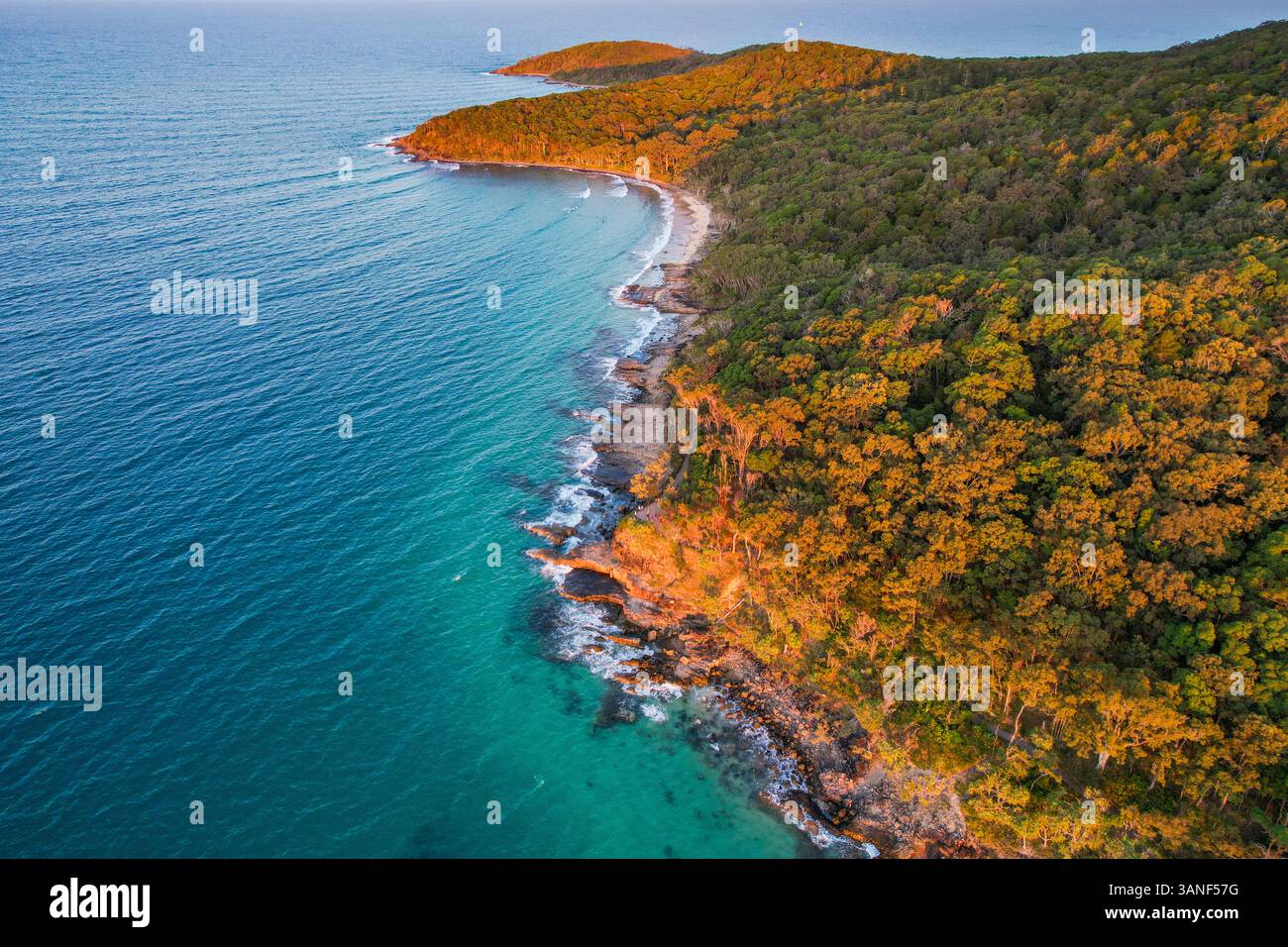 Aerial view of Tea Tree Bay and Boiling Pot Lookout, Noosa National ...