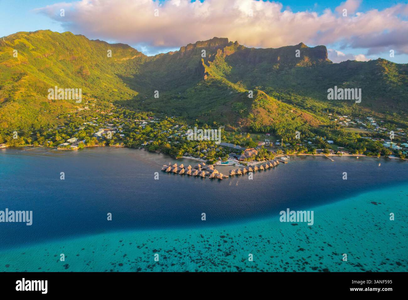 Aerial view of beautiful coastal landscape with mountain peak and ocean ...