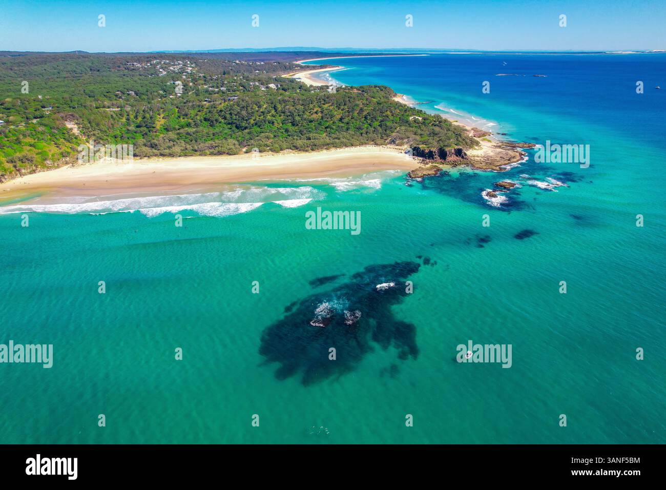 Aerial view of turquoise waters and sandy beach at Frenchmans Beach ...