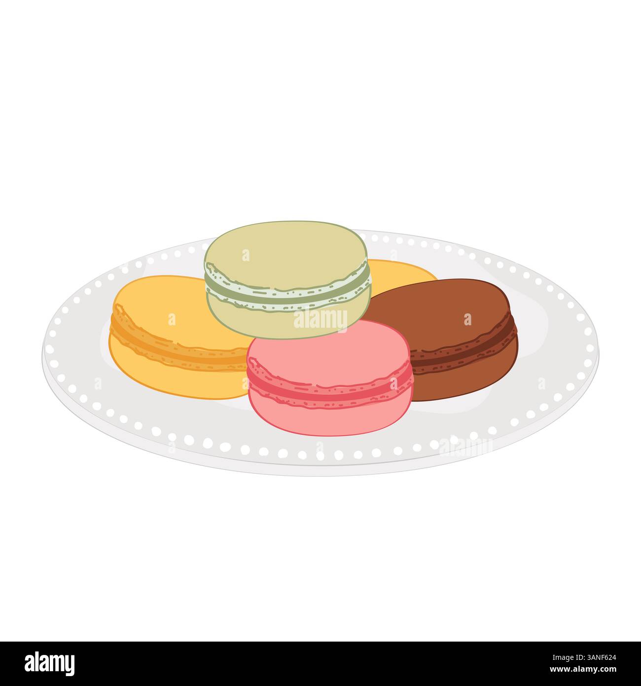 Colorful French macaroons on a saucer isolated on a white background ...