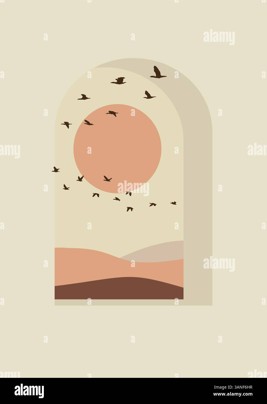 Birds group in flight in the sunny sky. Swallow flock flies in the ...