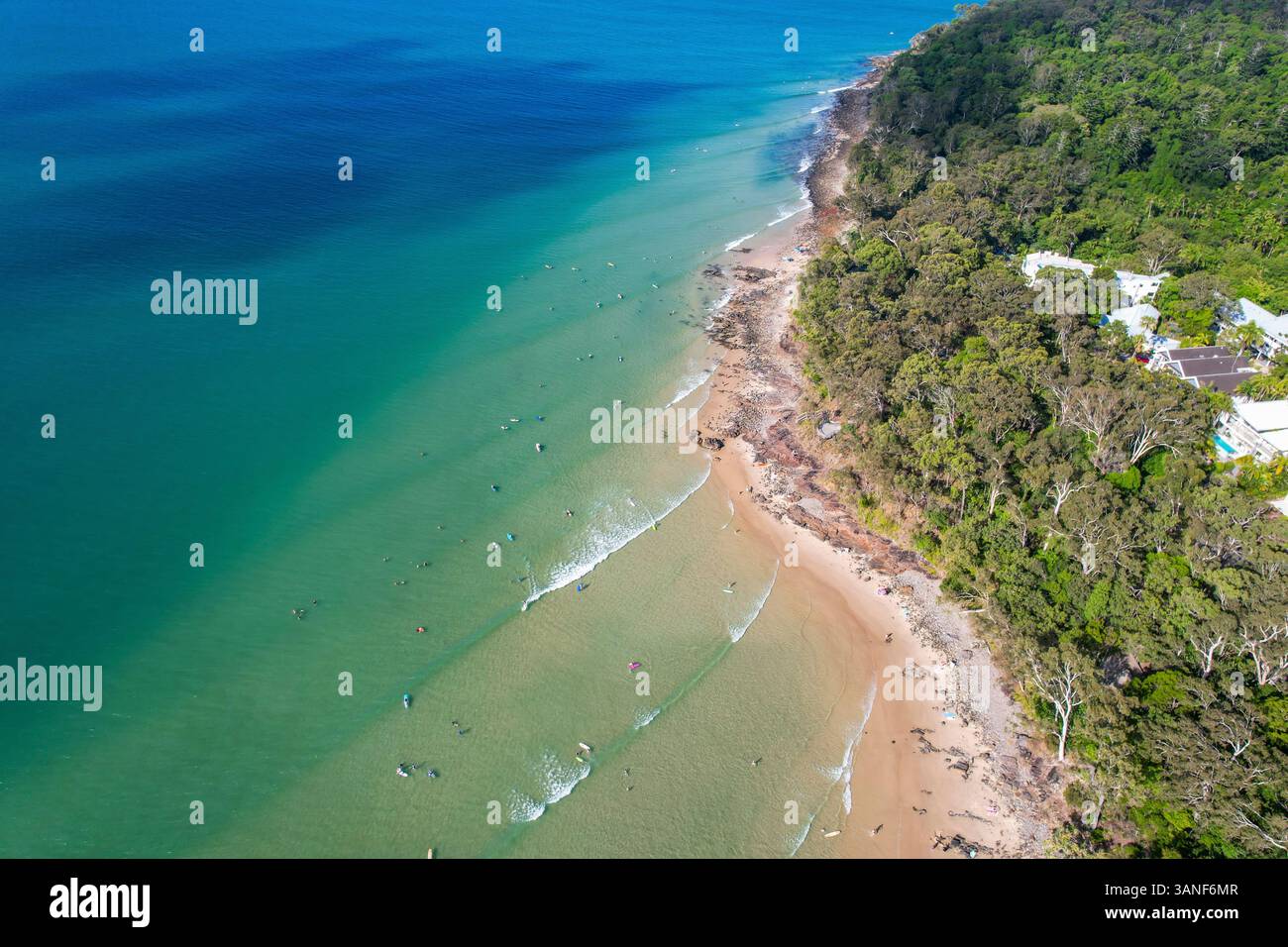 Aerial view of beautiful Little Cove Beach in Noosa Heads, Queensland ...