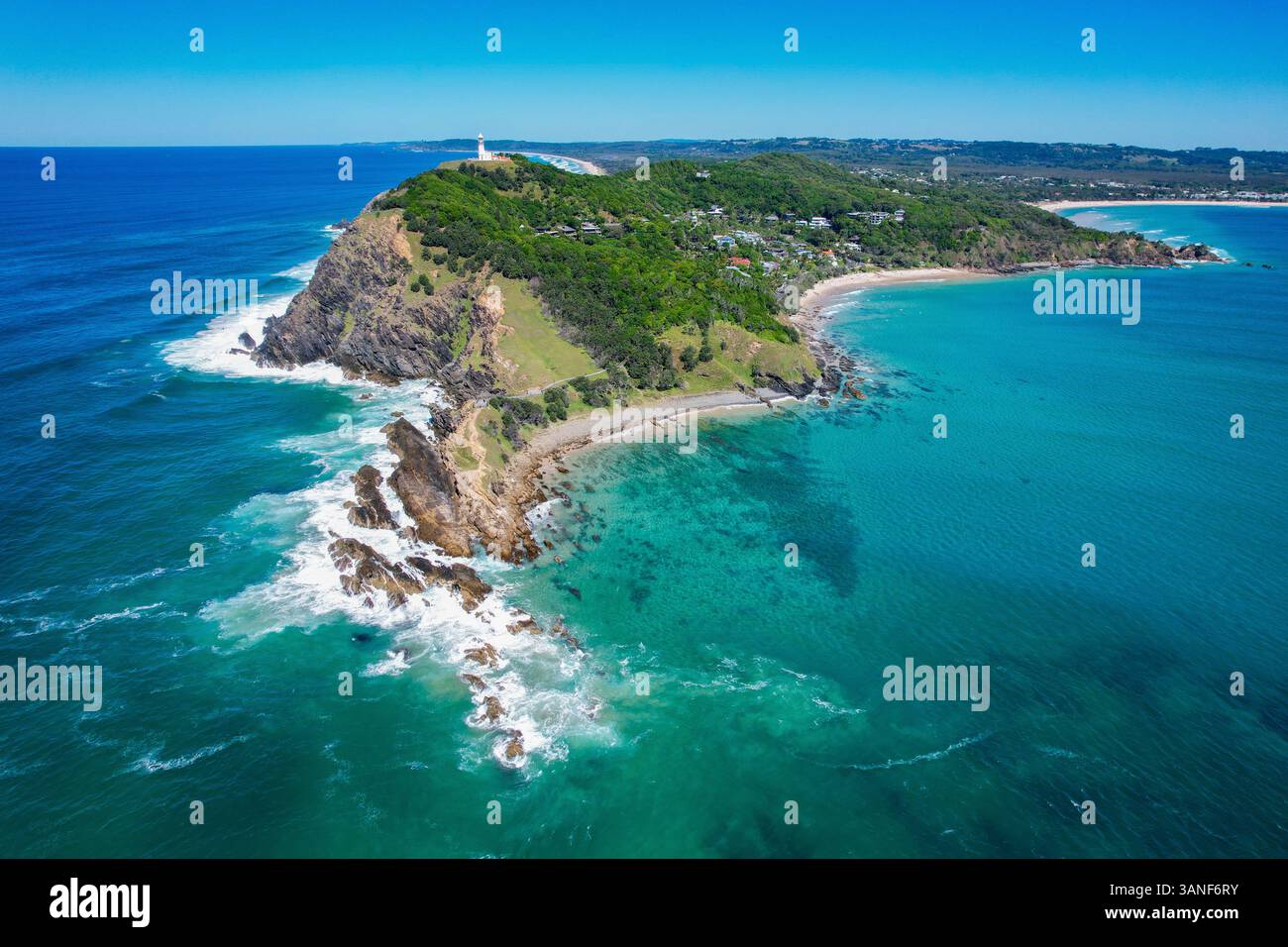 Aerial view of beautiful sandy beach and blue ocean at Cape Byron State ...