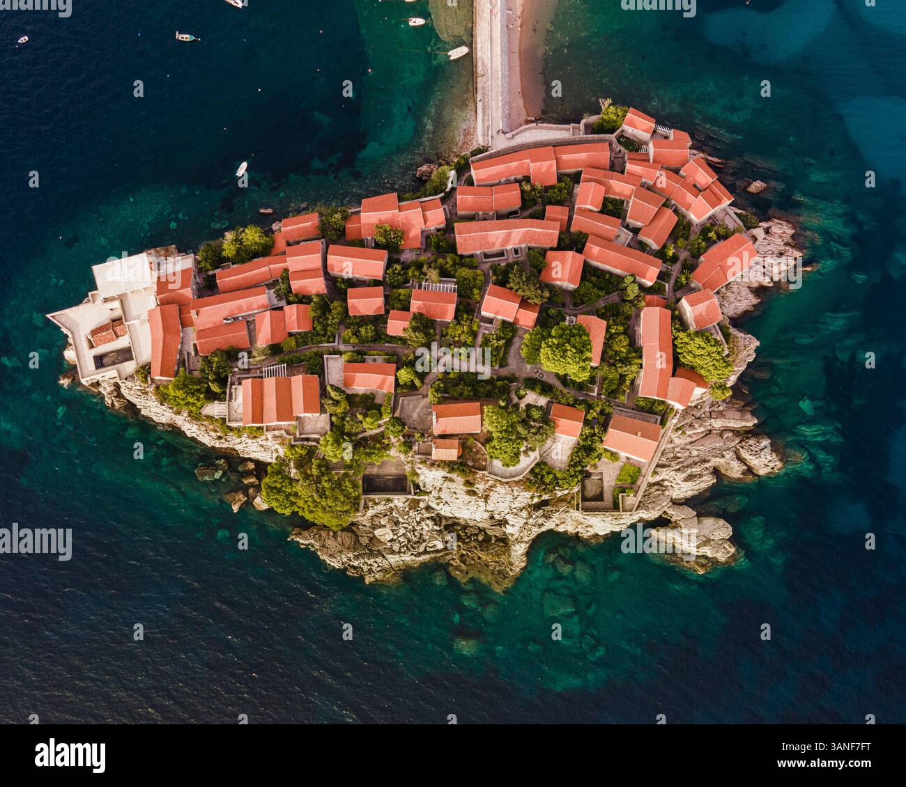 Aerial view of the historic island with red roofs and stone buildings ...
