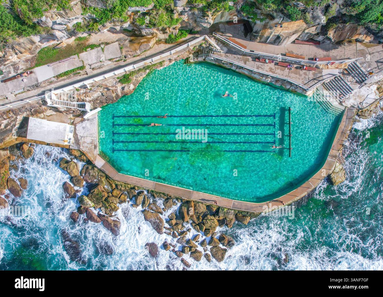 Aerial drone view of the Bronte Beach pool in Sydney, Australia Stock ...
