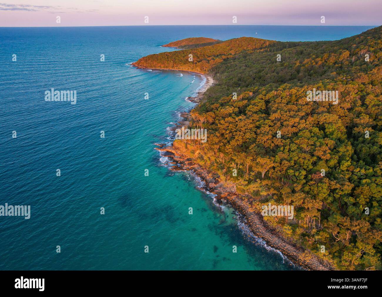 Aerial drone view of Noosa National Park at sunset, near Noosa Heads ...