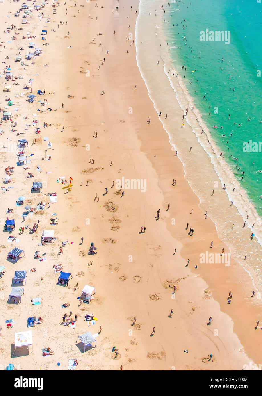 Aerial drone view of Noosa Heads Main Beach, on the Sunshine Coast in Queensland Australia. This ...