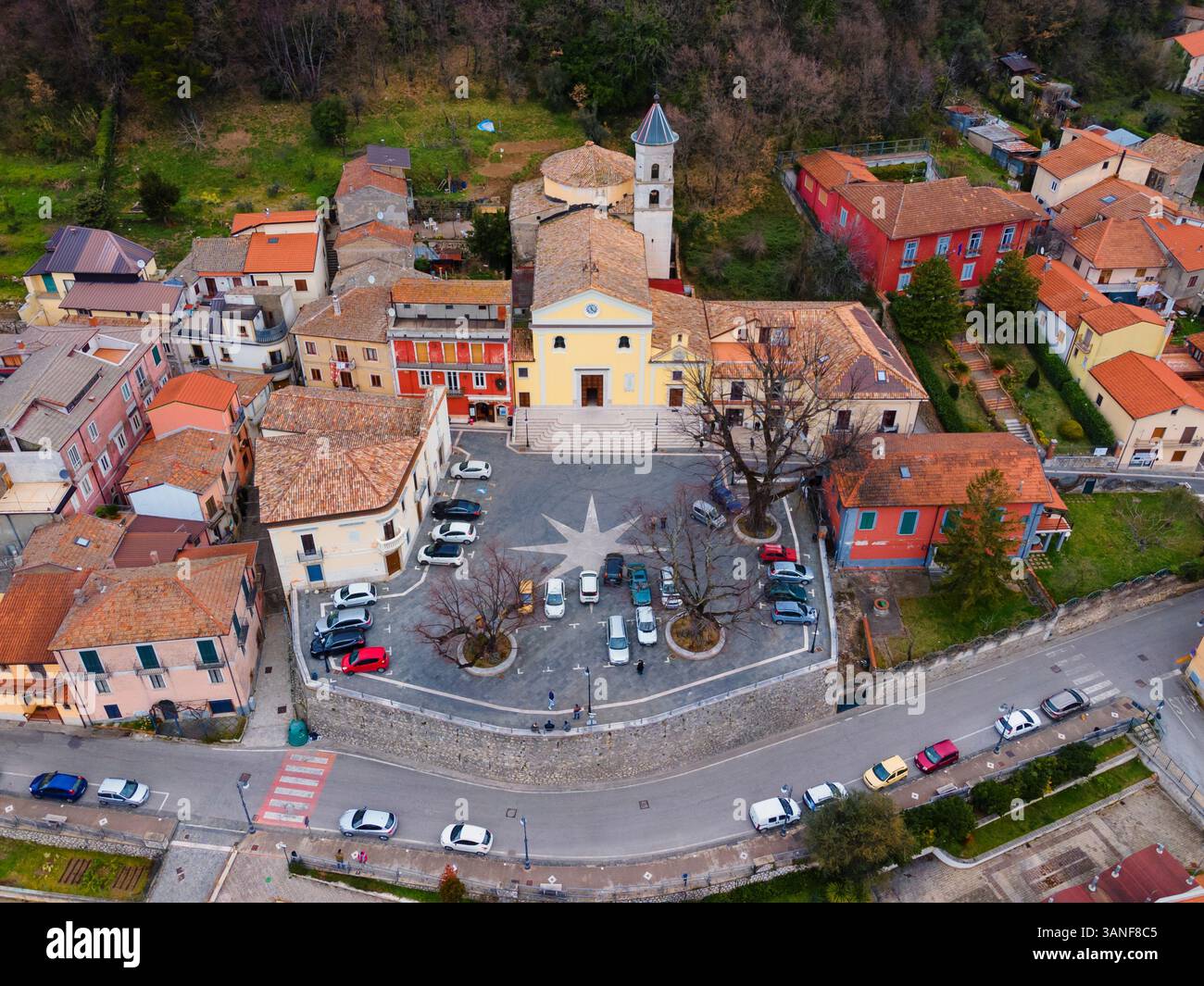 Aerial view of charming old town with medieval stone buildings and ...