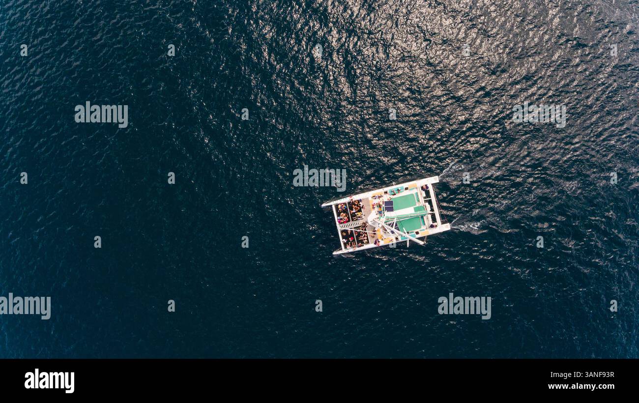 Aerial view of a ferry crossing the Gulf of Roses, Spain Stock Photo ...