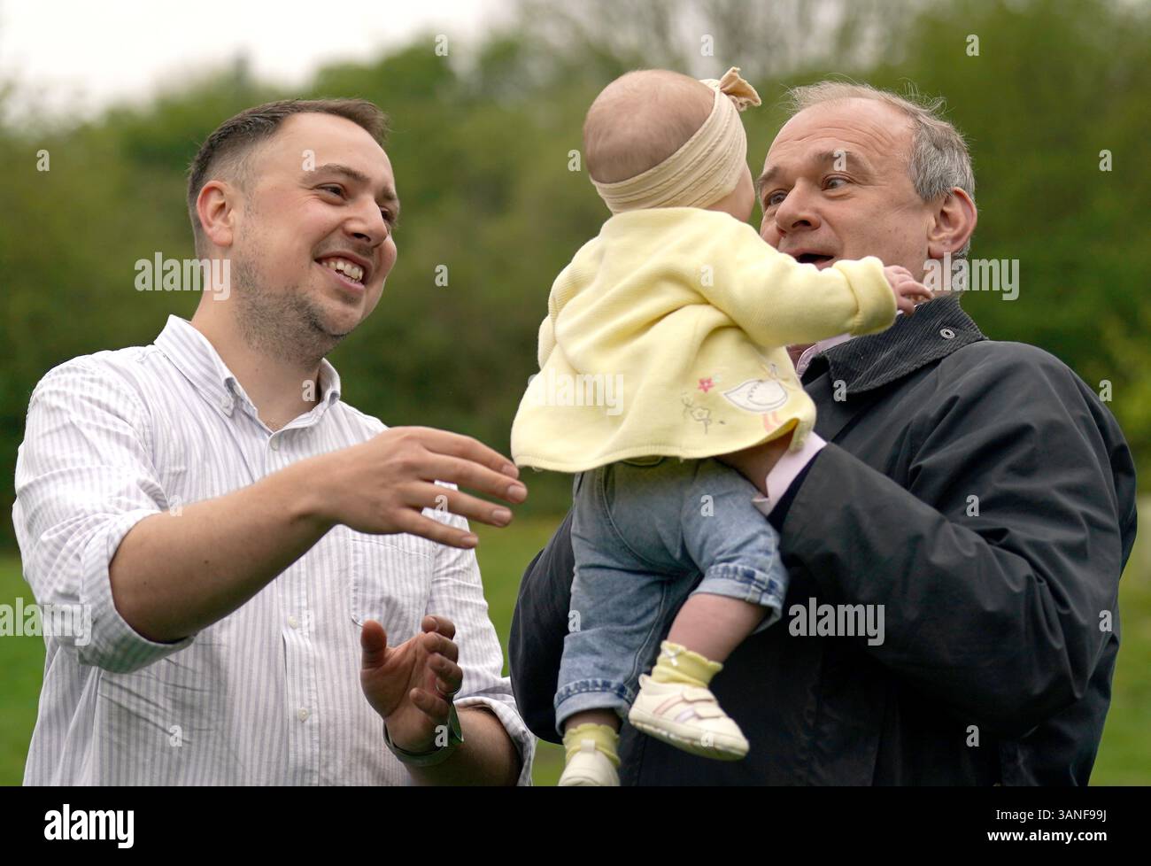 Liberal Democrats leader Sir Ed Davey holding 5 month old baby Fearne ...