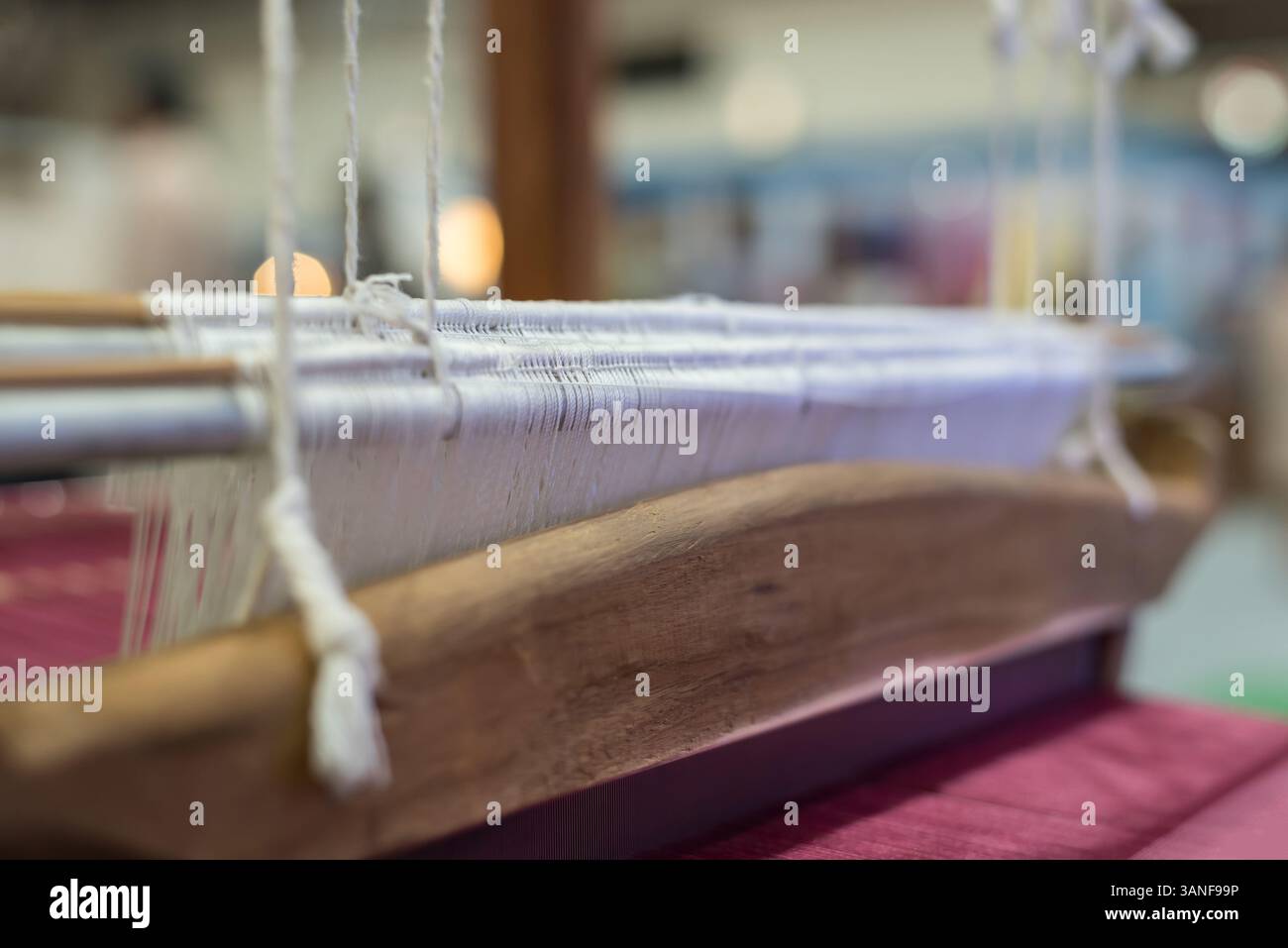 Traditional loom machine vintage style is tool for weave of making Thai ...