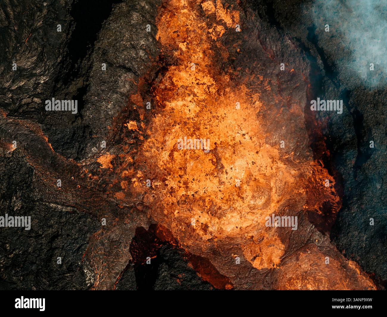 Aerial view of Litli-Hrutur (Little Ram) Volcano during an eruption on ...