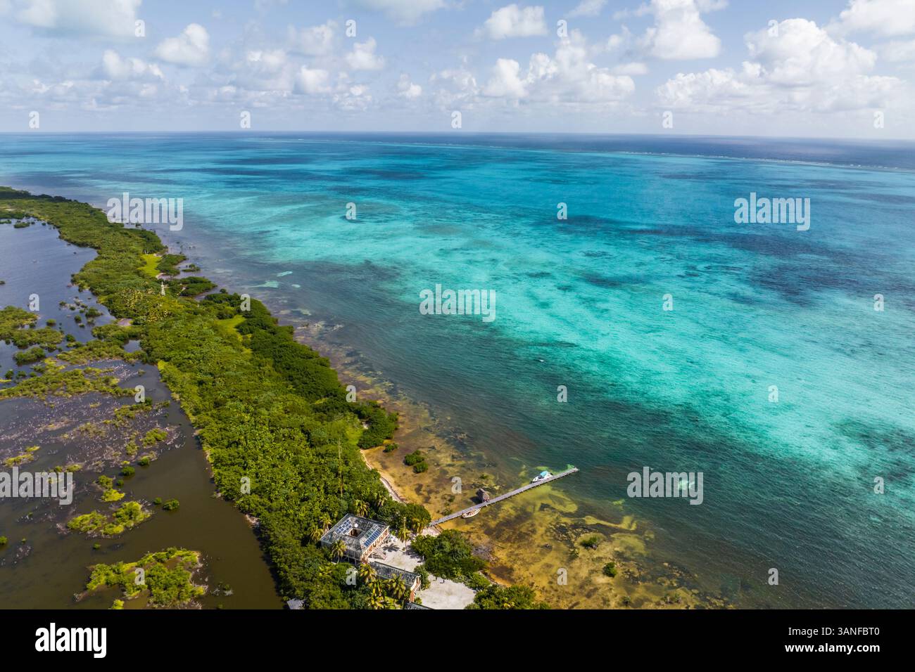 Aerial view of Cayo Centro small island, Biosfera Natural Reserve ...