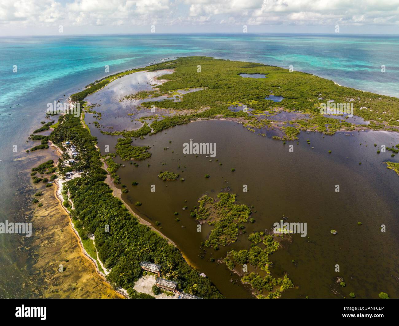 Aerial view of Cayo Centro small island, Biosfera Natural Reserve ...