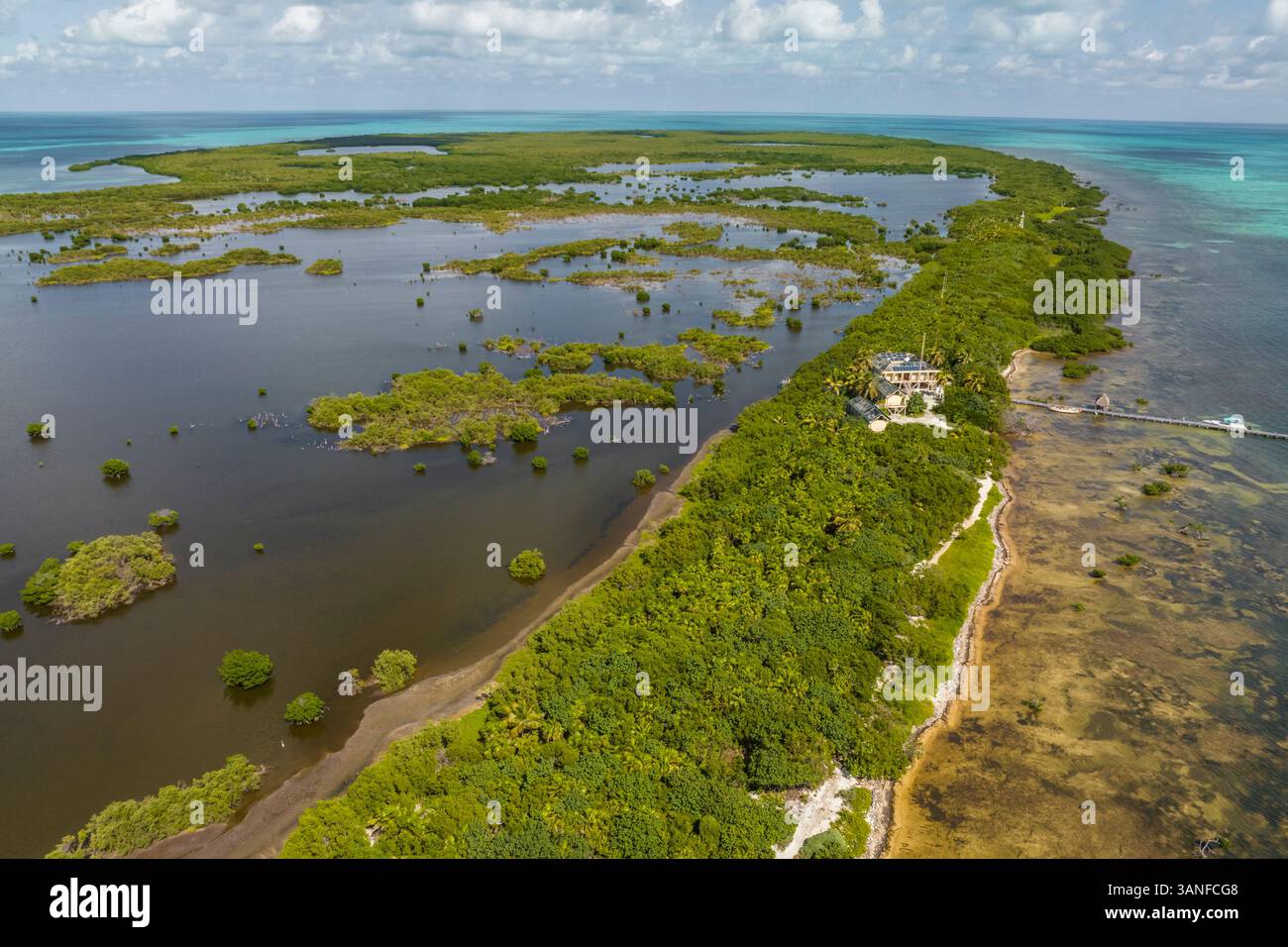 Aerial view of Cayo Centro small island, Biosfera Natural Reserve ...
