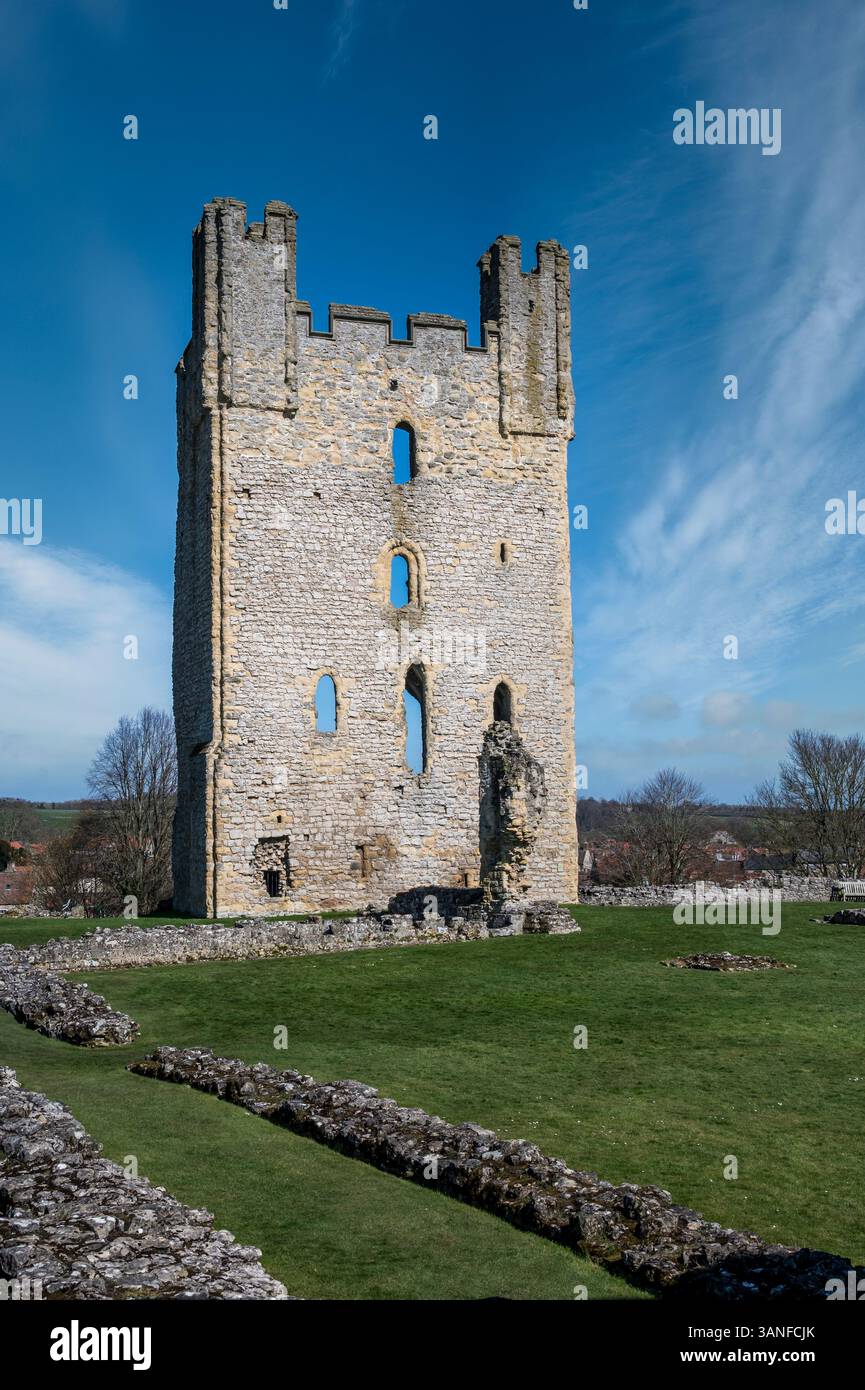 The image is of the ruins of Helmsley Castle in the North Yorkshire ...
