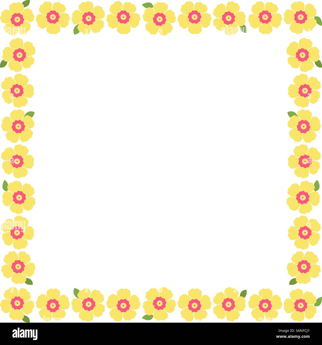 Spring meadow frame. Rectangle frame with flowers. Cute daisy empty frame box. Hand drawn vector ...
