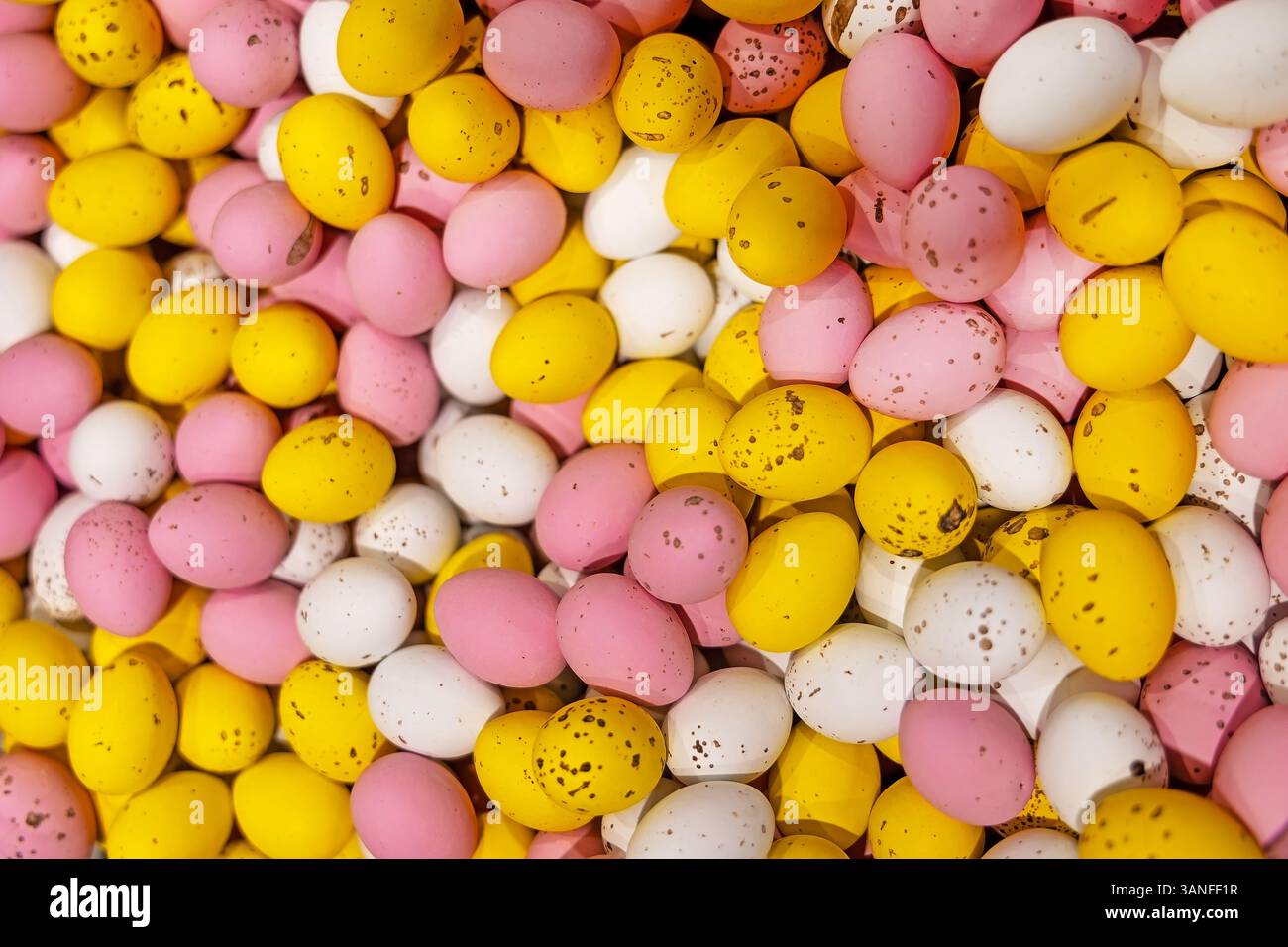 Speckled pastel candy Easter eggs close-up Stock Photo - Alamy
