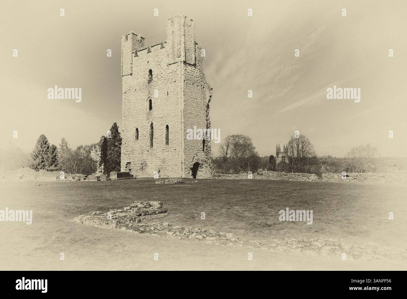 The image is of the ruins of Helmsley Castle in the North Yorkshire ...