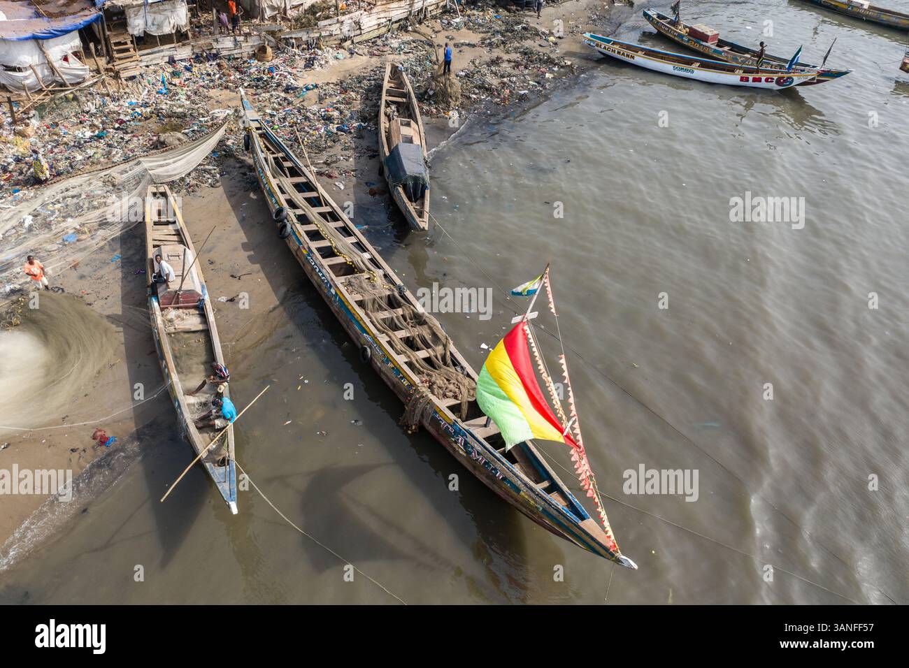 Aerial view of traditional fishing boat in Tombo city on Yawri bay ...