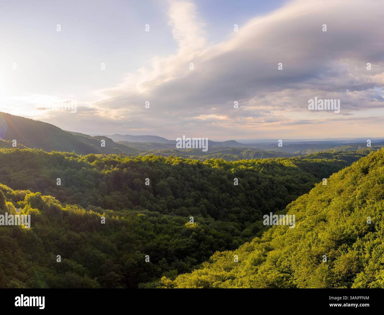 Aerial view of scenic sunrise at Zumberak and Samobor mountain range ...