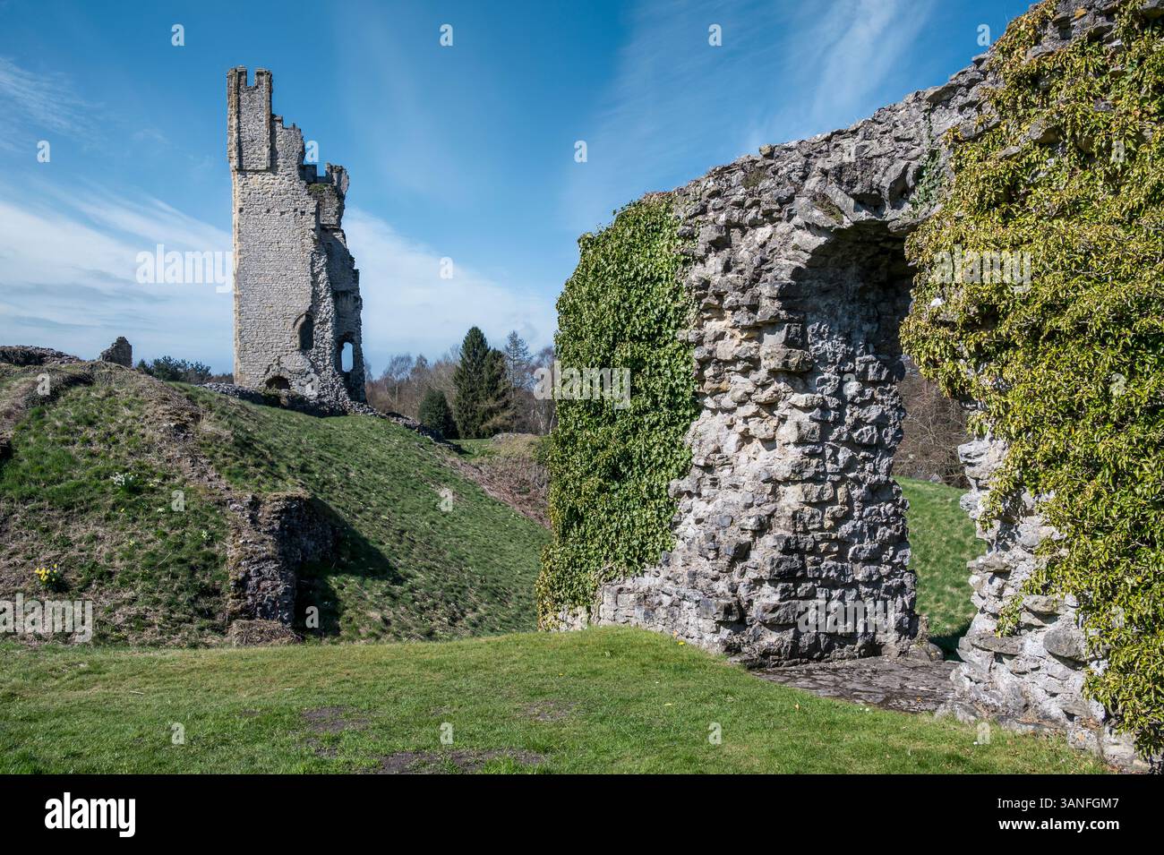 The image is of the ruins of Helmsley Castle in the North Yorkshire ...