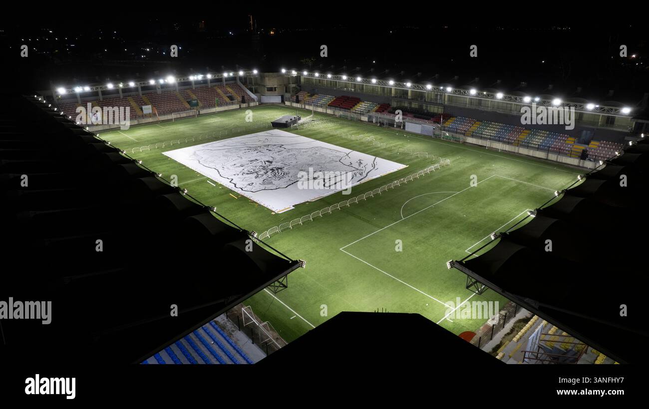 Lagos, Nigeria - 18 July 2024: Aerial view of illuminated onikan ...