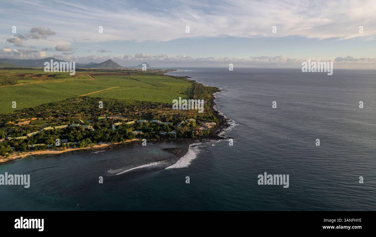 Aerial view of coastal paradise with mountains and fields, Albion ...