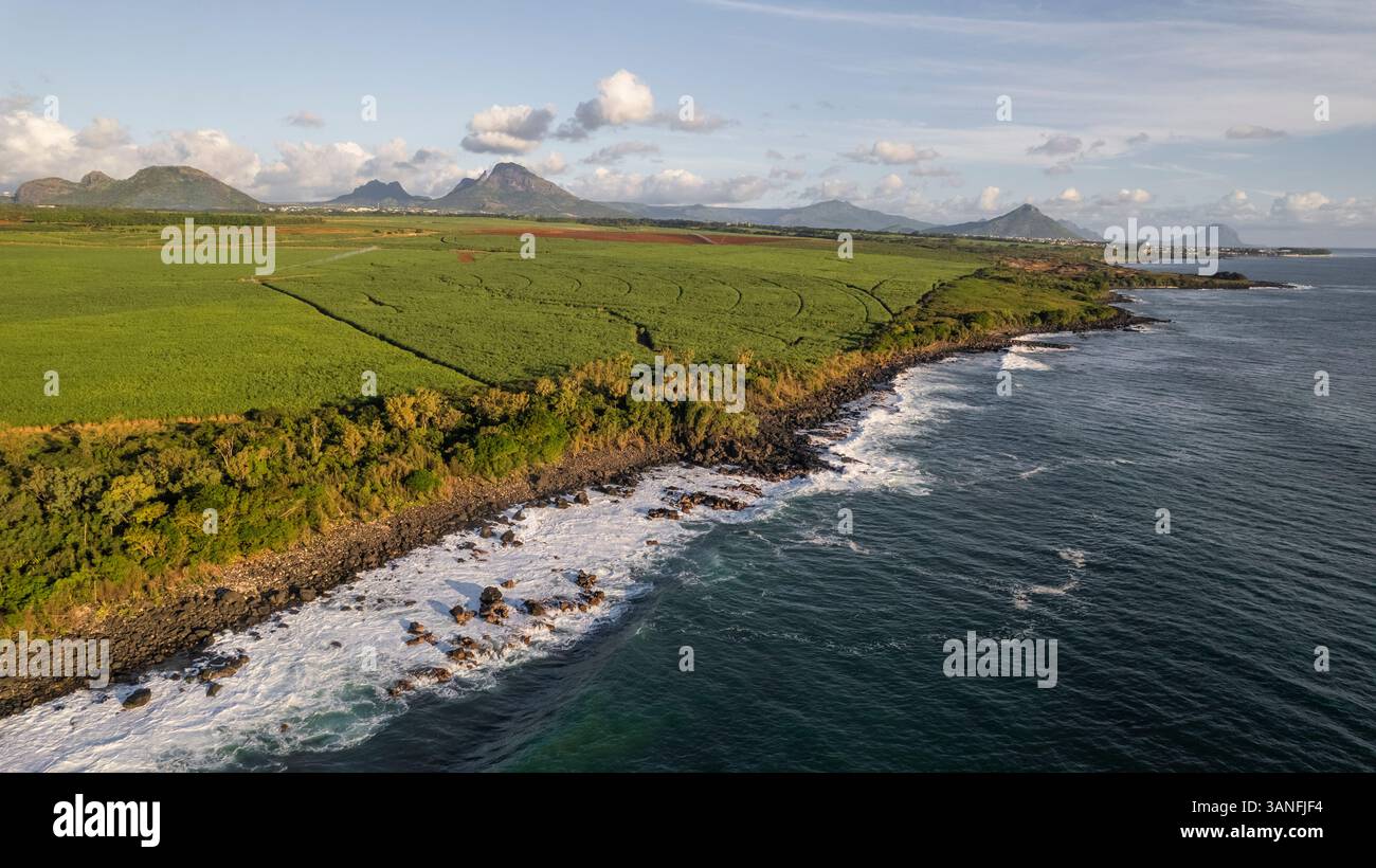 Aerial view of beautiful coastal landscape with mountains and rocky ...