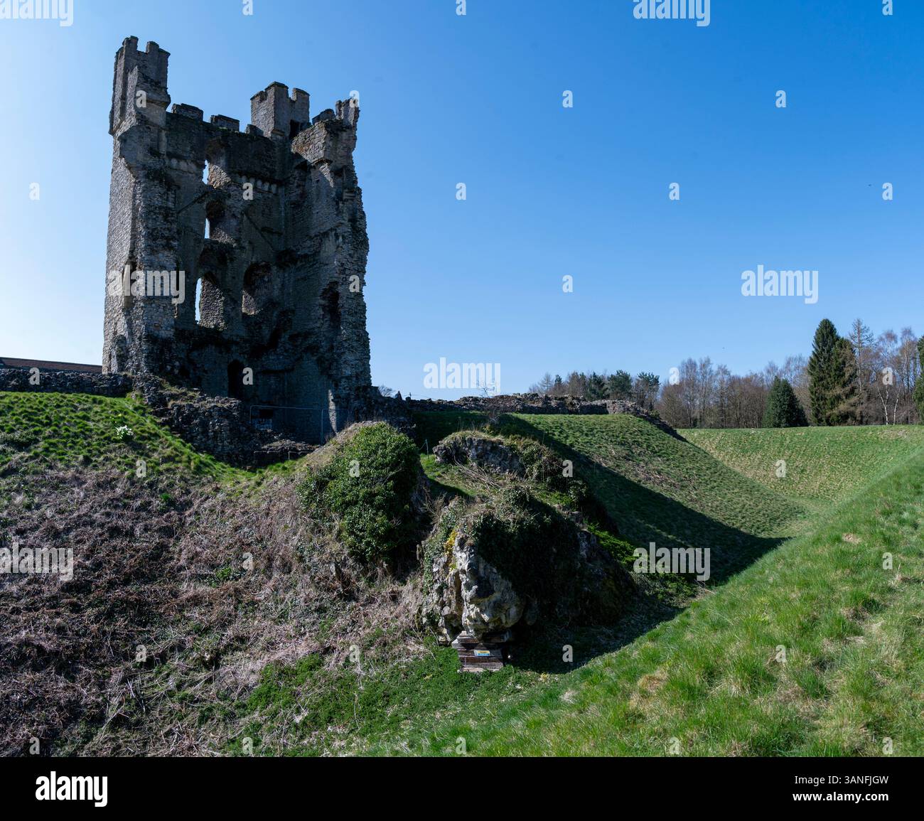 The image is of the ruins of Helmsley Castle in the North Yorkshire ...