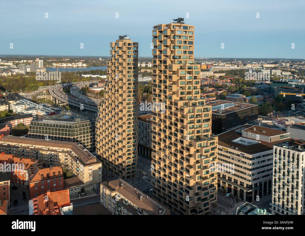 Stockholm, Sweden - 03 April 2025: Aerial view of modern highrise ...