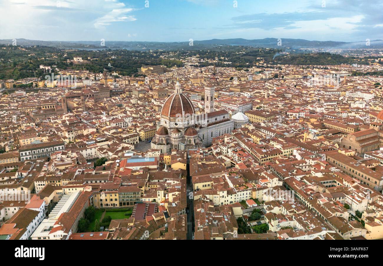 Aerial view of the historic cathedral duomo amidst beautiful medieval ...