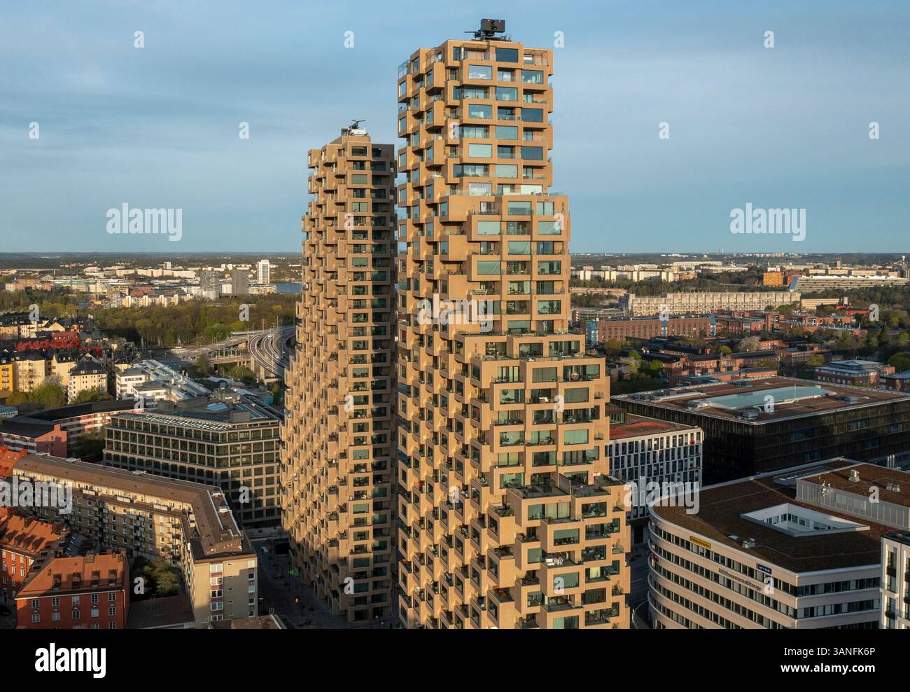 Stockholm, Sweden - 03 April 2025: Aerial view of modern skyscrapers ...