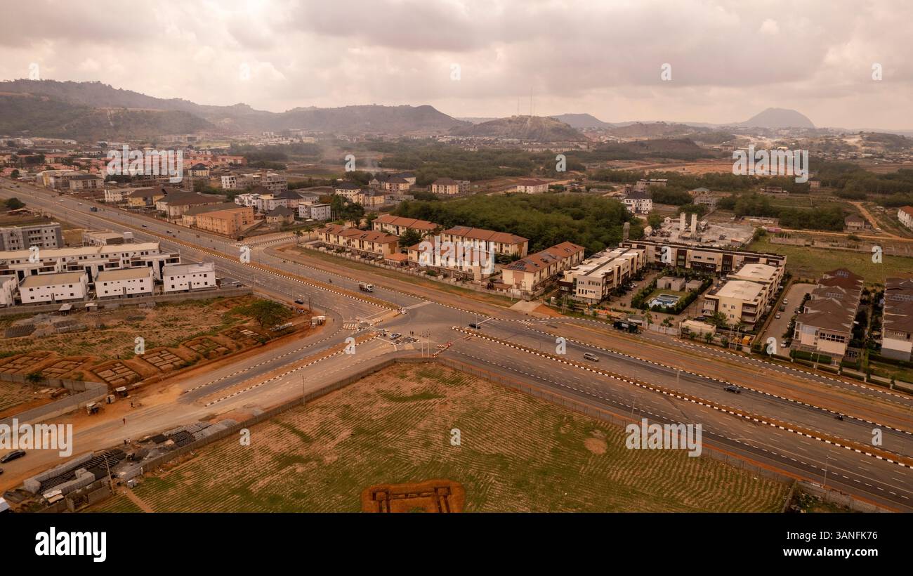 Aerial view of beautiful cityscape with modern buildings and roads ...