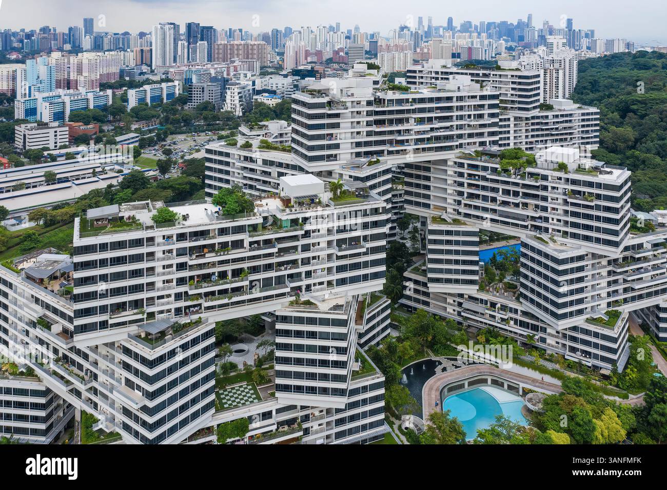 Aerial view of The Interlace apartments in Singapore city and ...