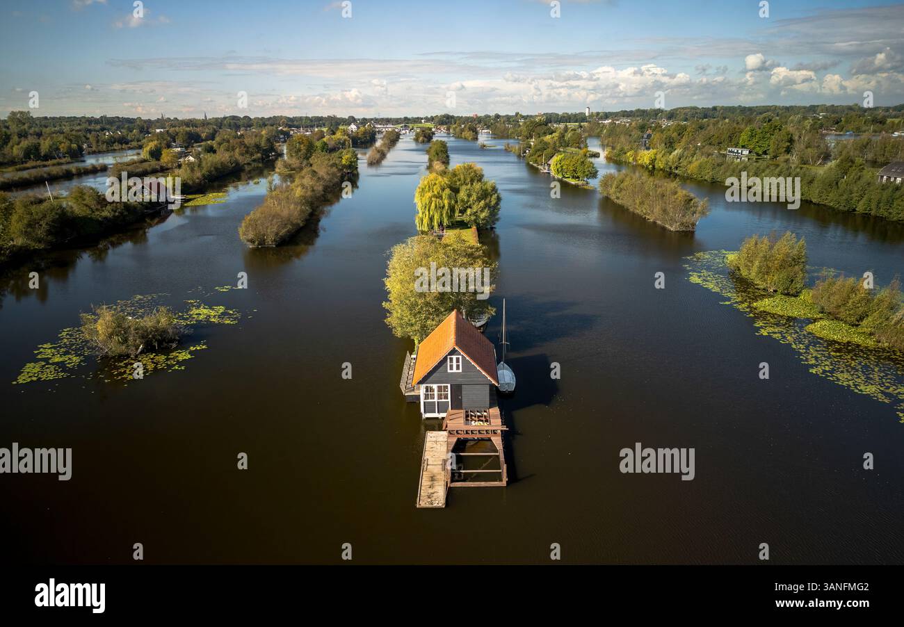 Aerial view of floating village in Scheendijk, Stichtse Vecht, Utrecht ...