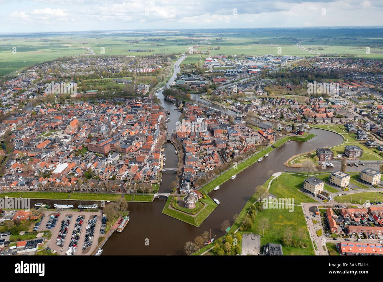 Aerial view of windmill Zeldenrust in Dokkum, Friesland Stock Photo - Alamy