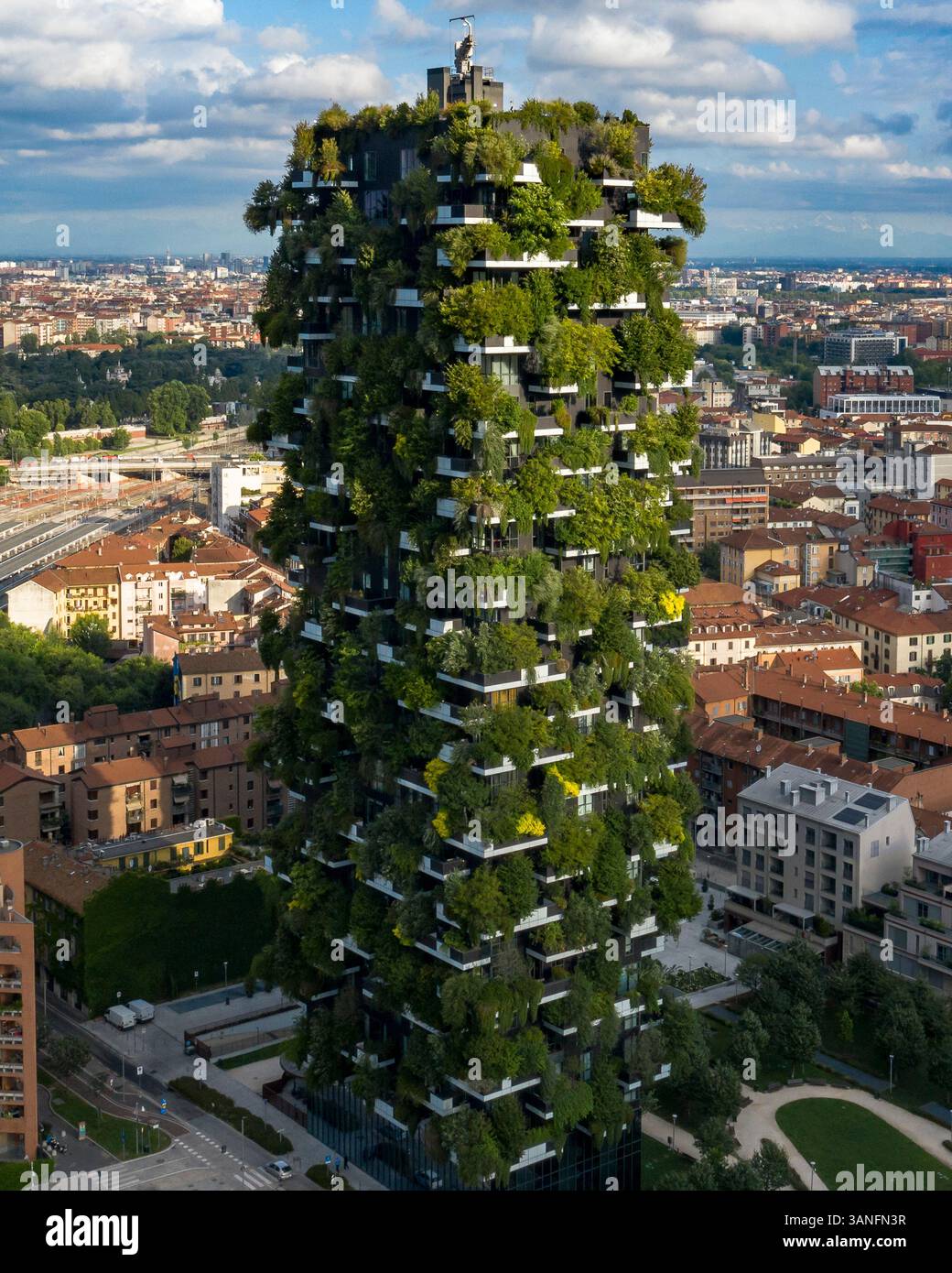 Aerial view of the two residential green towers Bosco Verticale in ...