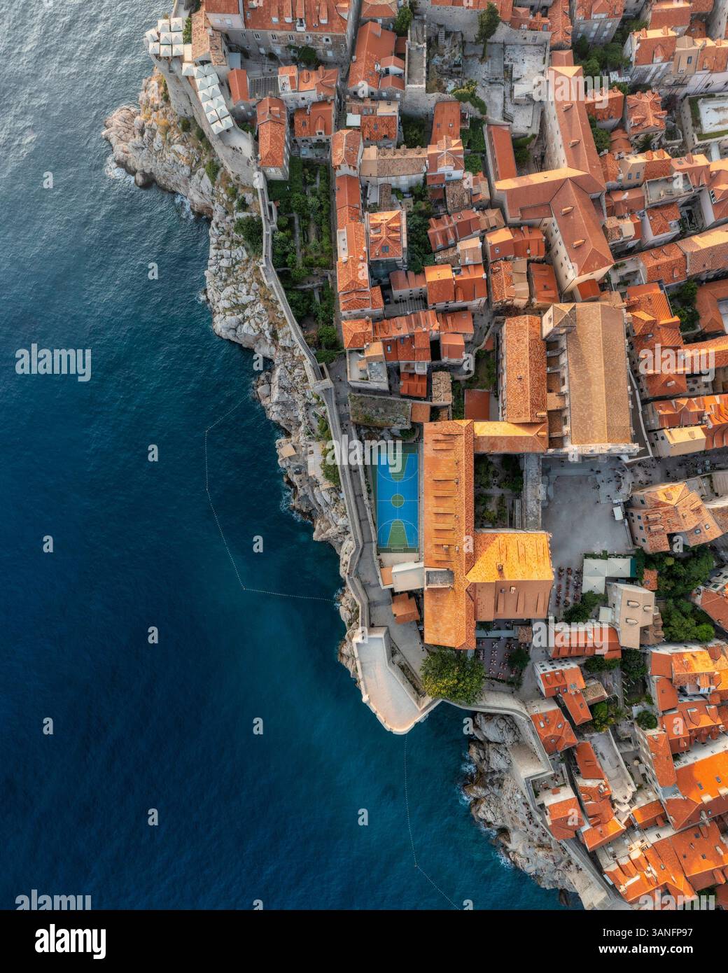 Aerial view of Dubrovnik's medieval old town and sport place, Croatia ...