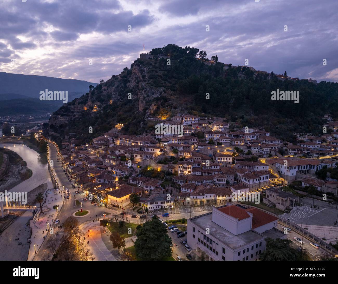 Aerial view of the historic old town with traditional stone buildings ...