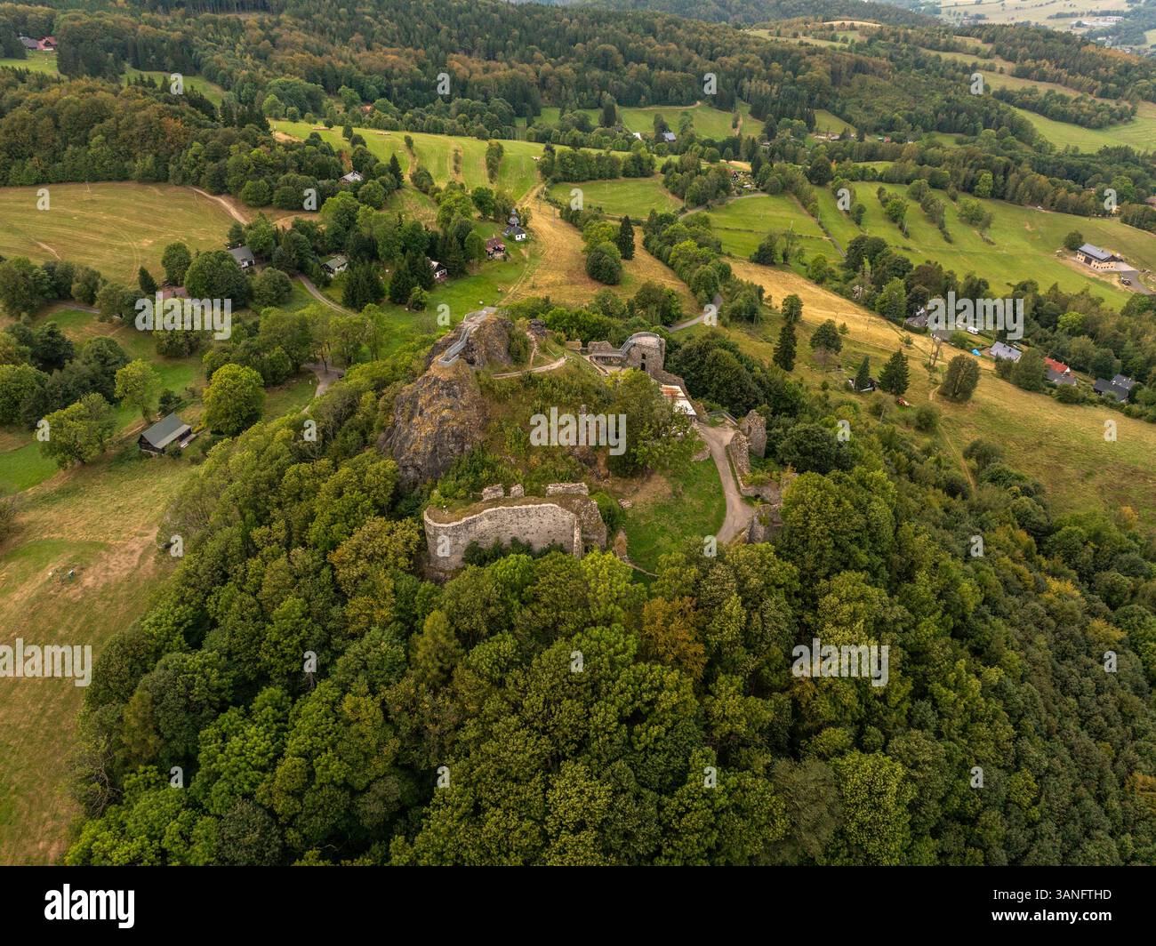 Aerial view of the picturesque Chapel of the Holy Cross surrounded by ...