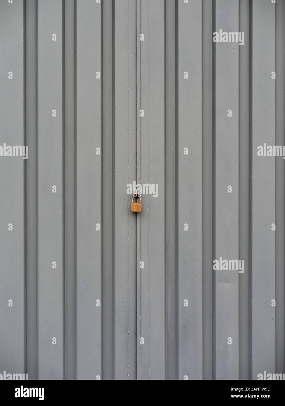 Old Gray Painted Gate Made of Trapezoidal Sheet Metal Stock Photo - Alamy